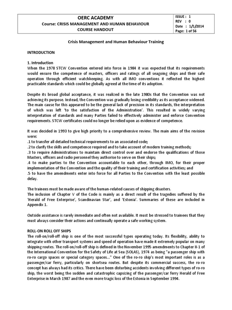 Crisis Management Handout | PDF | Ships | Shipping