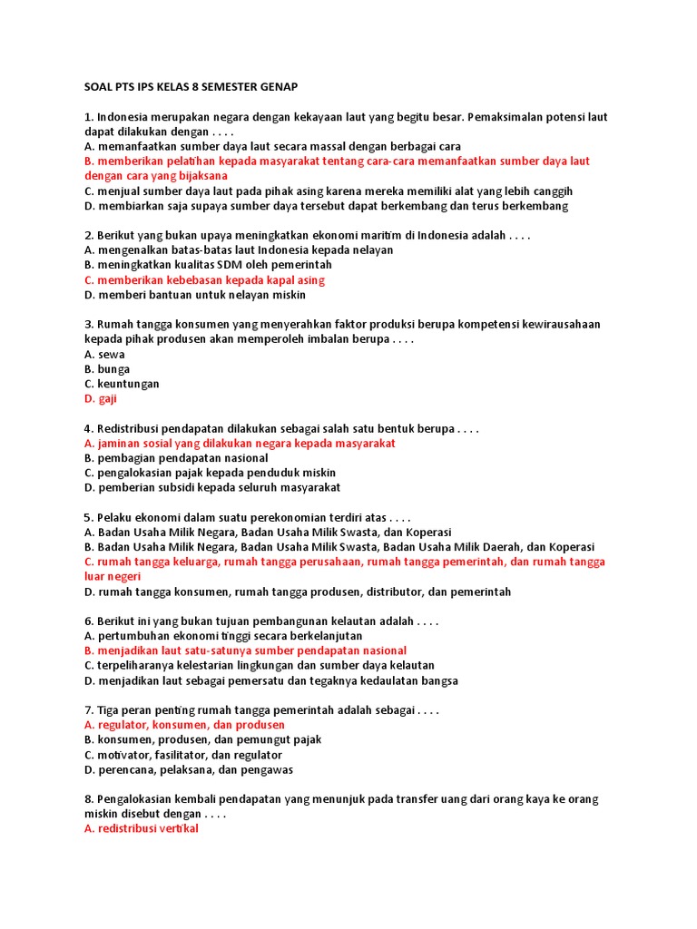 Soal PTS Ips Kelas 8 Semester Genap | PDF