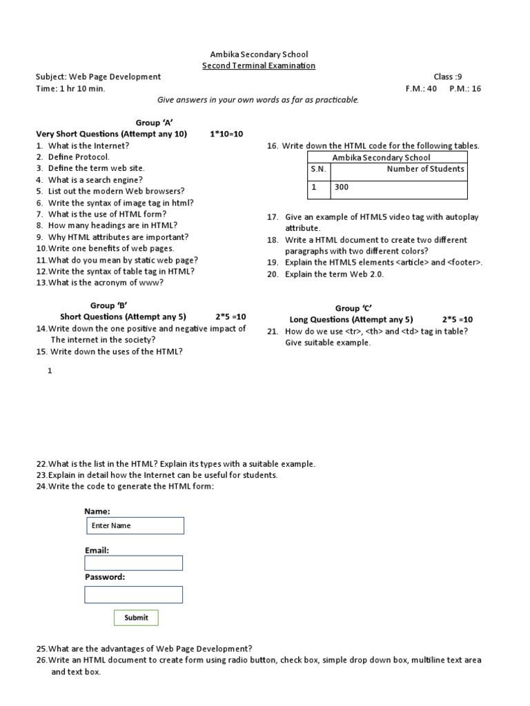 Give Answers in Your Own Words As Far As Practicable.: Group A' Very Short Questions (Attempt ...