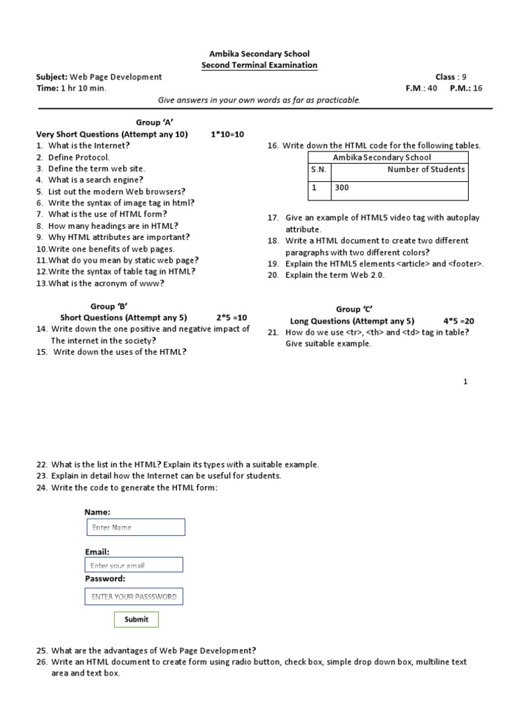 Exam Question WPD | PDF | Html Element | Html