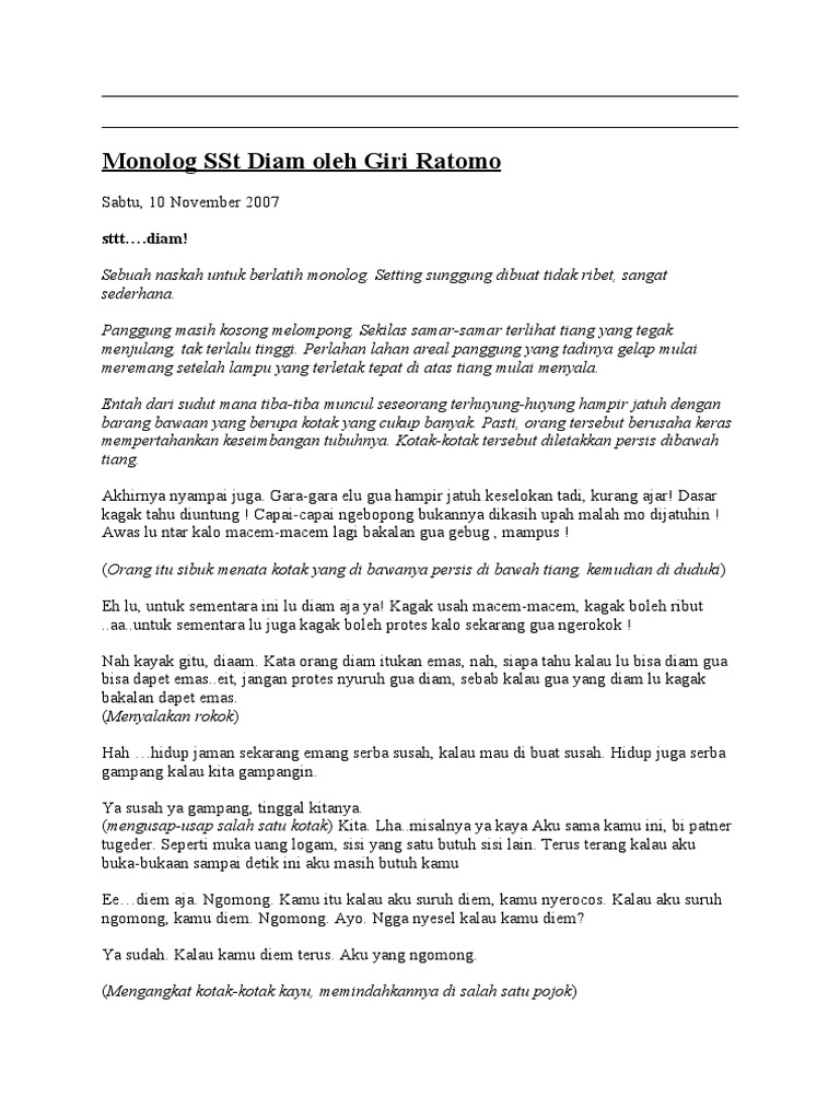 Monolog SST Diam Oleh Giri Ratomo | PDF