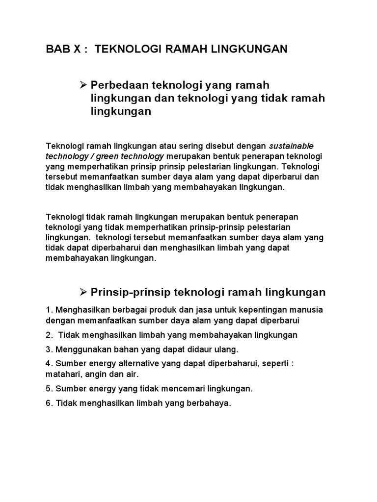 Bab X: Teknologi Ramah Lingkungan: Technology / Green Technology Merupakan Bentuk Penerapan ...