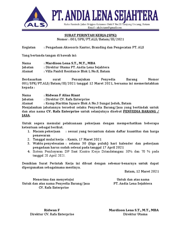 Contoh Surat Perintah Kerja | PDF