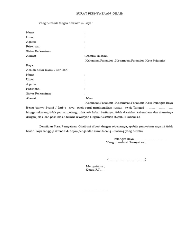 Surat Pernyataan Ghaib | PDF