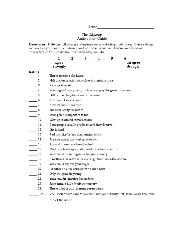 Odyssey Anticipation Guide | PDF