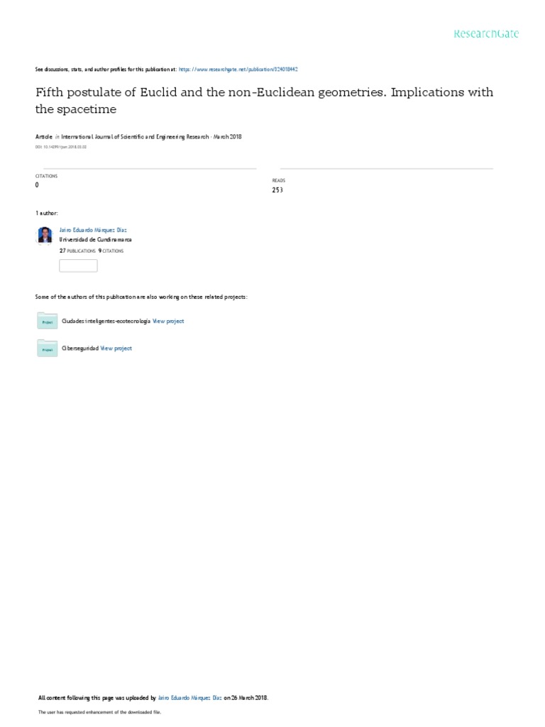 Jurnal Fifth Postulate Of Euclid And The Non Euclidean Geometries Implications With The