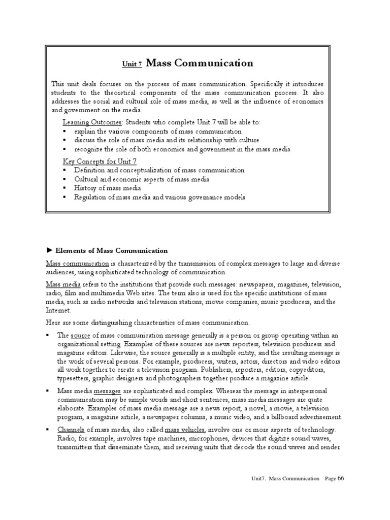 Mass Communication: Unit 7 | PDF