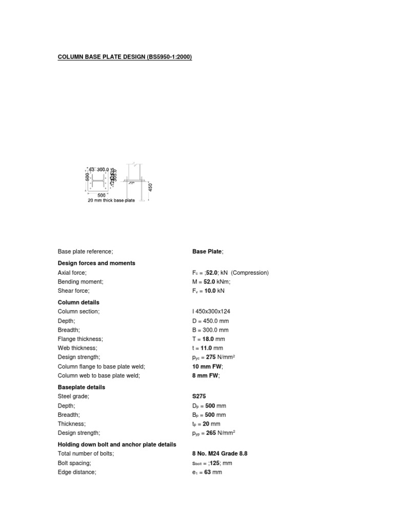 Base Plate Design for Steel Columns | PDF | Bending | Column