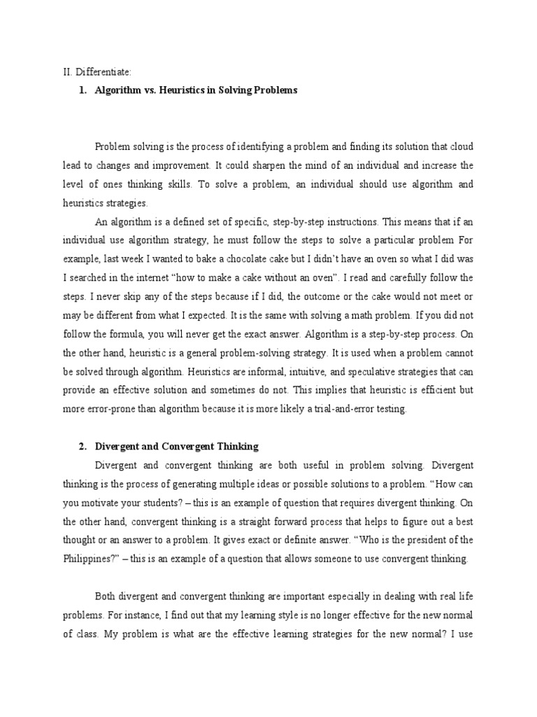 Algorithm vs. Heuristics in Solving Problems | PDF | Critical Thinking ...