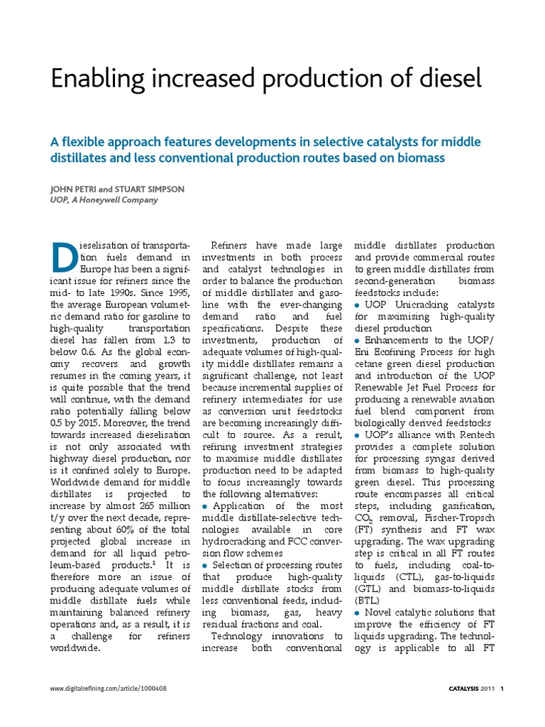 Enabling Increased Production of Diesel | PDF | Cracking (Chemistry ...