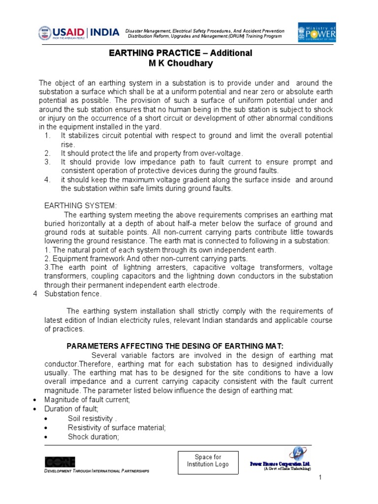 DM 6-3-B Earthing Practices Additional | PDF | Electrical Substation | Electrical Engineering