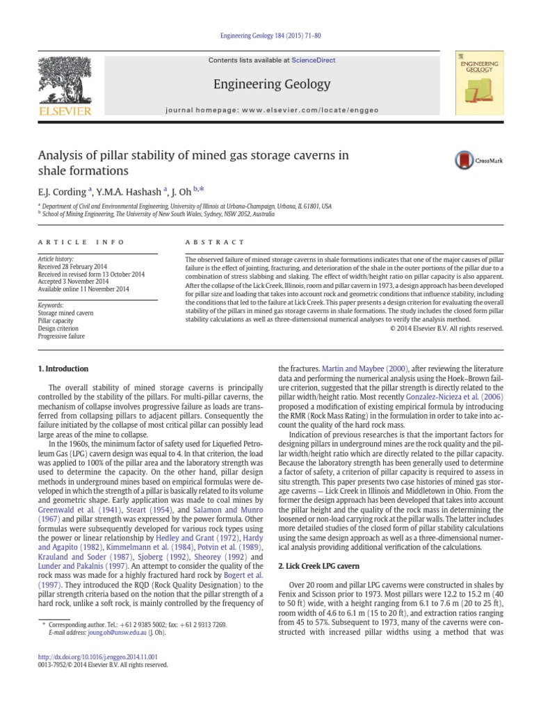 Analysis of Pillar Stability of Mined Gas Storage Caverns in Shale ...
