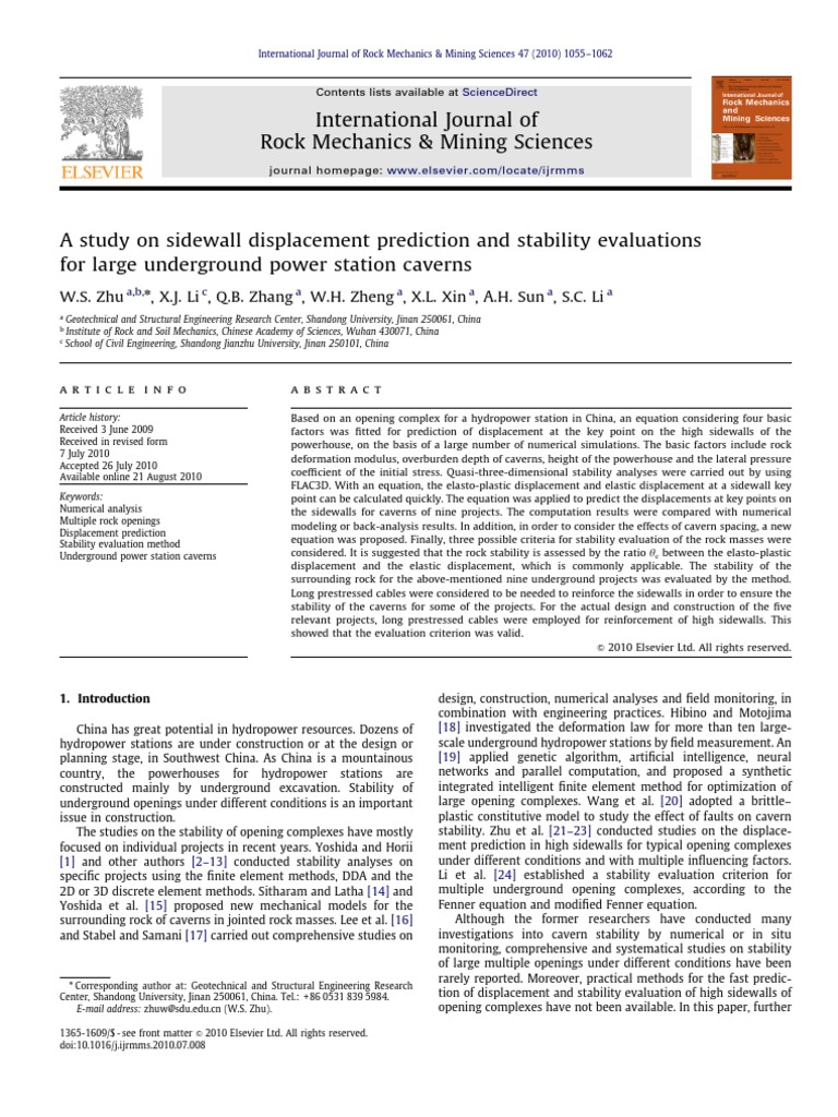 A Study On Sidewall Displacement Prediction and Stability Evaluations ...