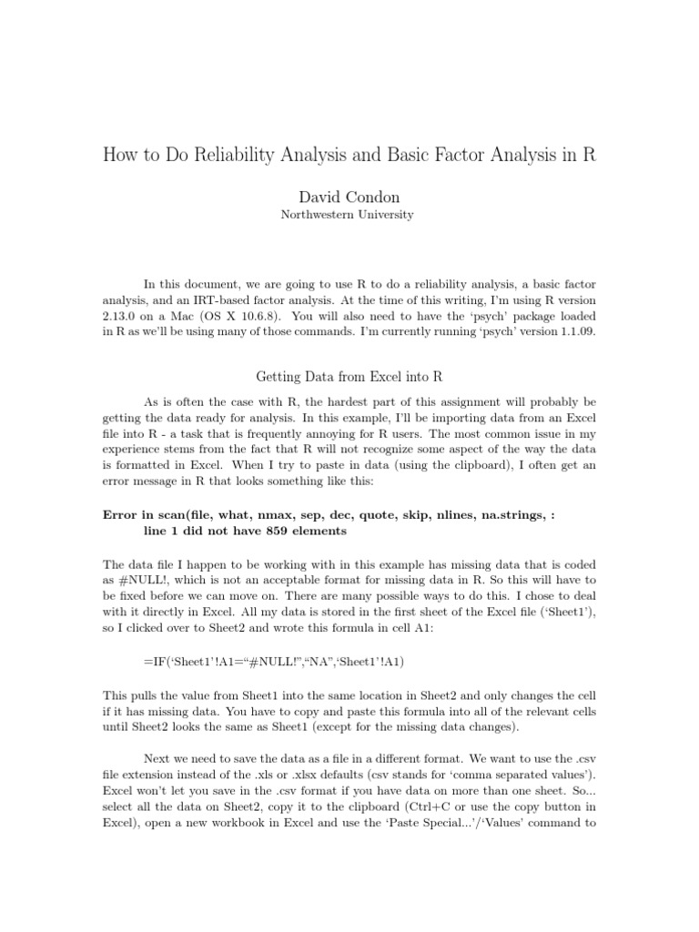 How to Do Reliability Analysis and Basic Factor Analysis in R | PDF | Comma Separated Values ...