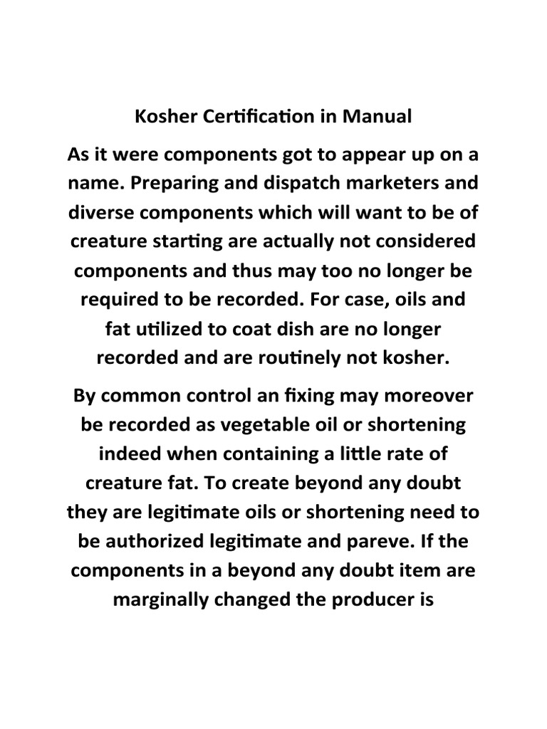 Kosher Certification Manual Overview | PDF