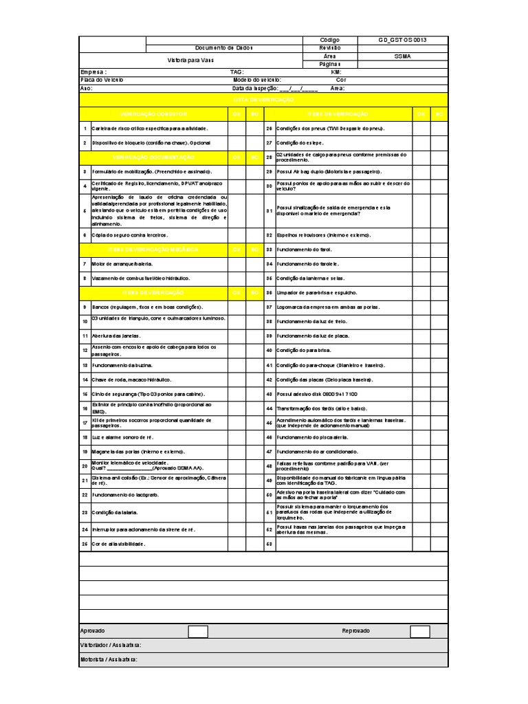 Checklist - Van | Download grátis PDF | Pneu | Transporte