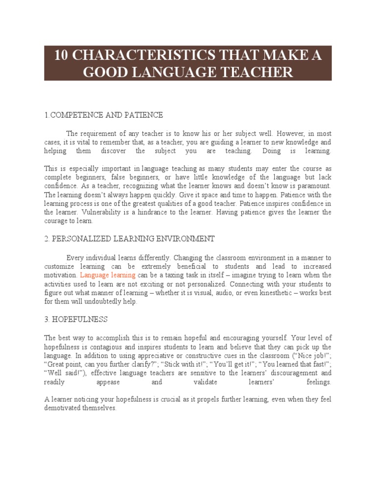 Key Traits of Effective Language Teachers | PDF | Language Education ...