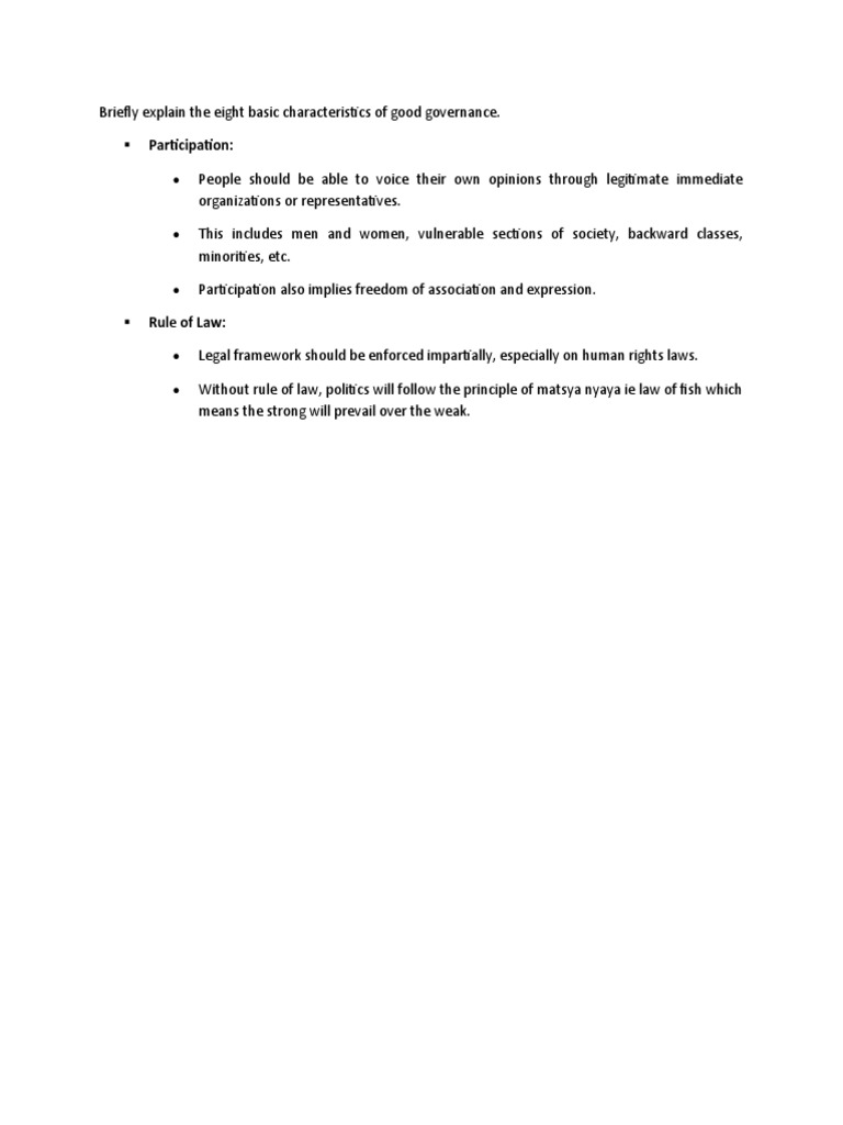 The Eight Pillars of Good Governance: Participation, Rule of Law ...