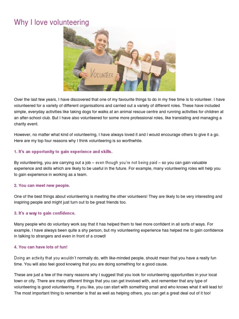 Why I Love Volunteering | PDF | Volunteering | Experience