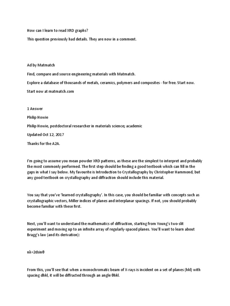 XRD Graph Reading for Beginners | PDF | X Ray Crystallography ...