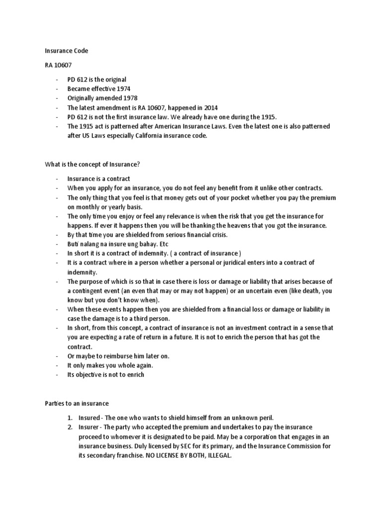 Insurance Lecture Notes 1 | PDF | Insurance | Insurance Policy