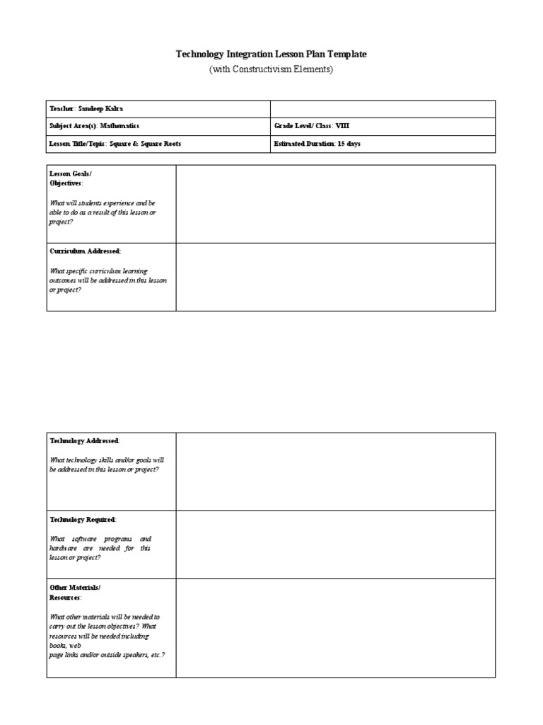 Technology Integration Lesson Plan Template - 5es | PDF | Lesson Plan ...