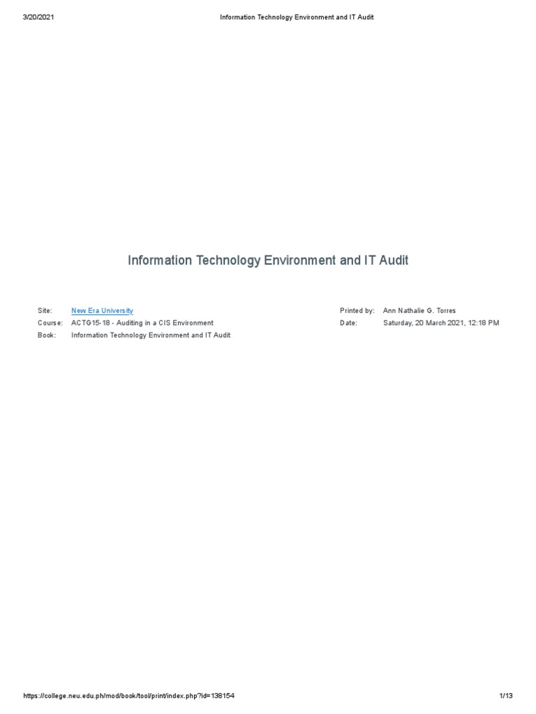 Information Technology Environment and IT Audit | PDF | Audit ...