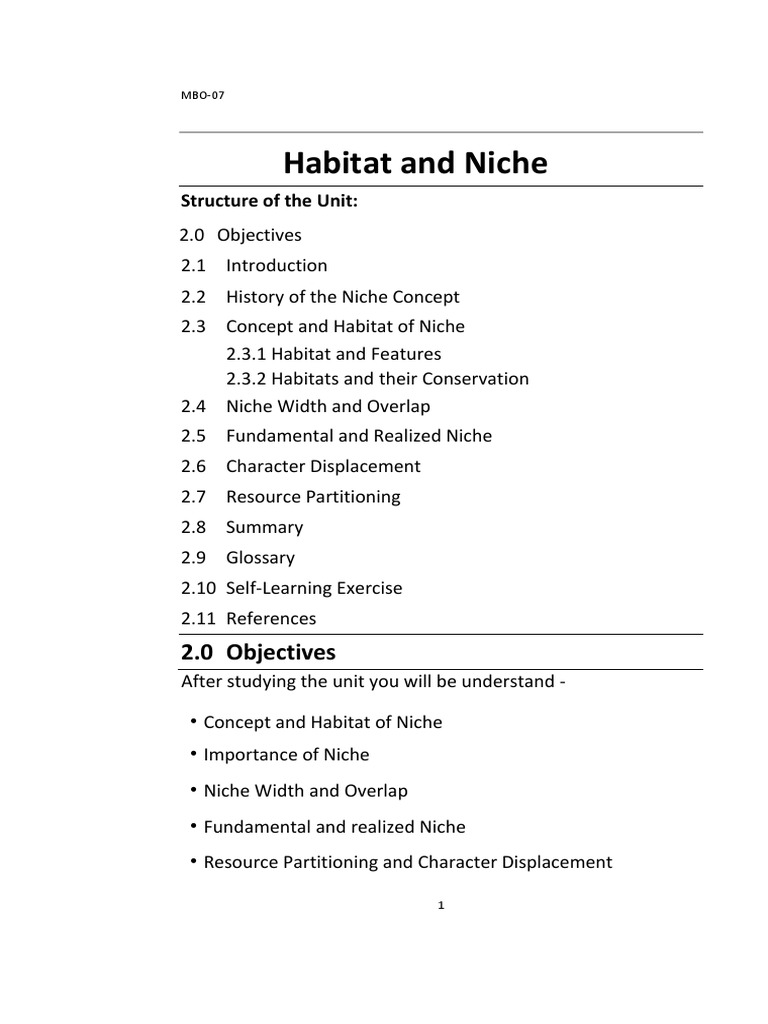 Habitat and Niche | PDF