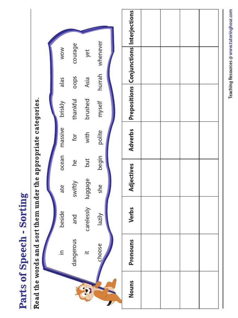 Parts of Speech Sorting Activity | PDF | Part Of Speech | Morphology