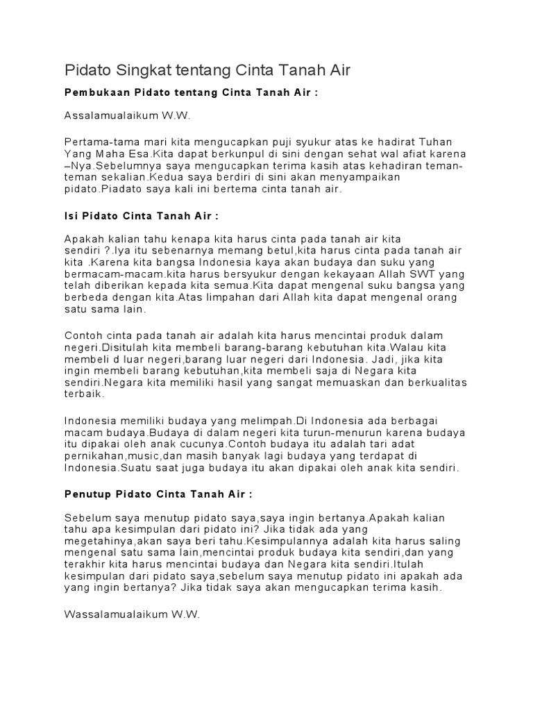 Pidato Singkat Tentang Cinta Tanah Air | PDF