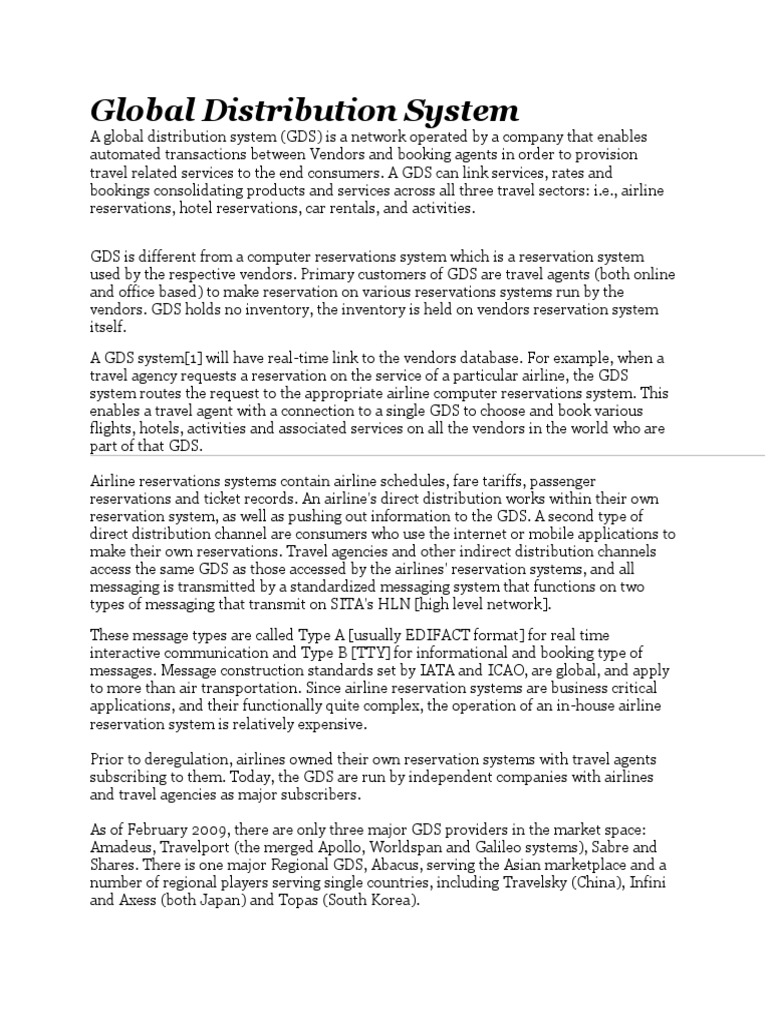 Global Distribution System | PDF | Aviation | Companies