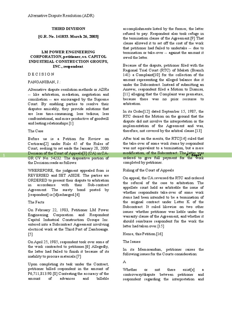 LM Power Engineering Vs Capitol Industrial Corp. | PDF | Arbitration ...