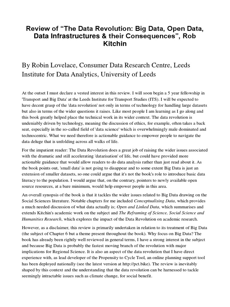 FR Kitchin, R. The Data Revolution Big Data, Open Data, Data Infrastructures and | PDF | Big ...