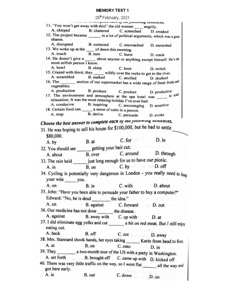 Memory Test 1 Pdf