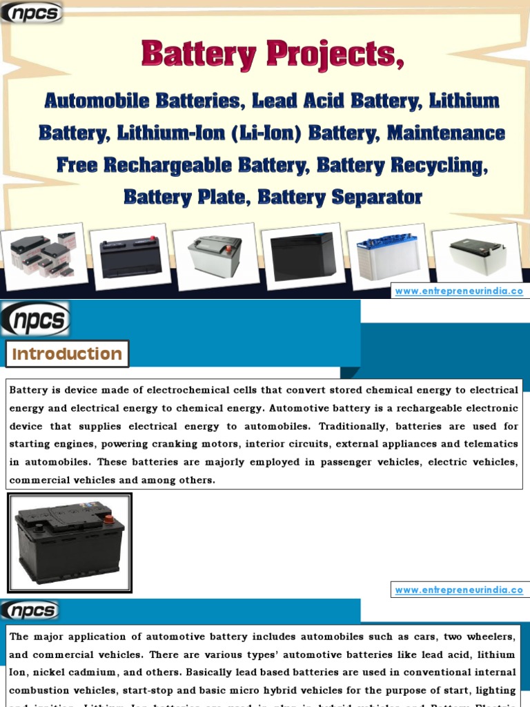 Battery Projects, Automobile Batteries-29079 | PDF | Rechargeable ...