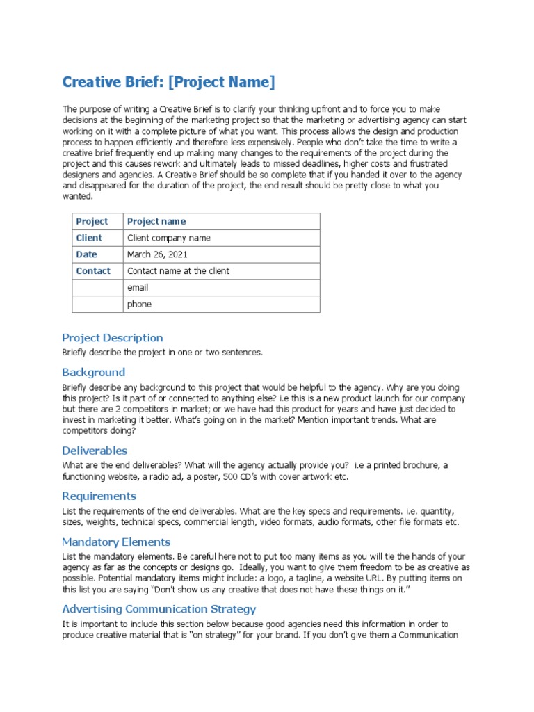 Creative Brief Template | PDF | Brand | Design