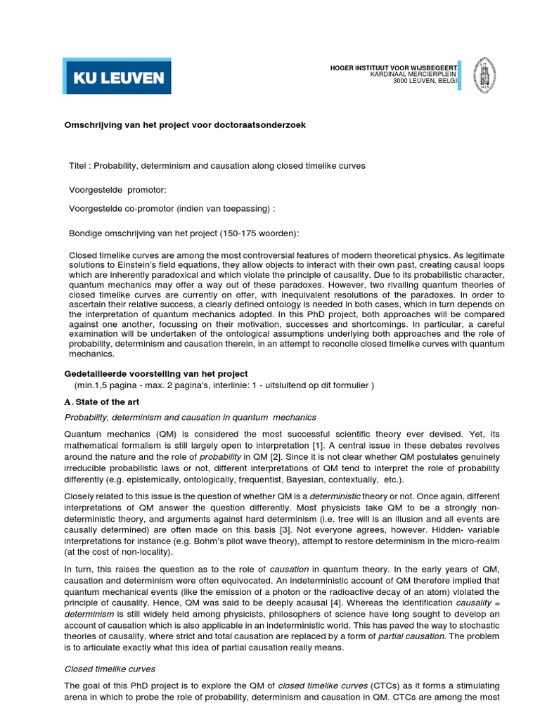 Example Doctoral Proposal 3 | PDF | Determinism | Quantum Mechanics