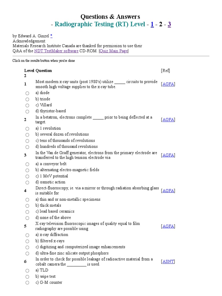 Questions & Answers - RT Level 2 | Download Free PDF | Ionizing Radiation | X Ray
