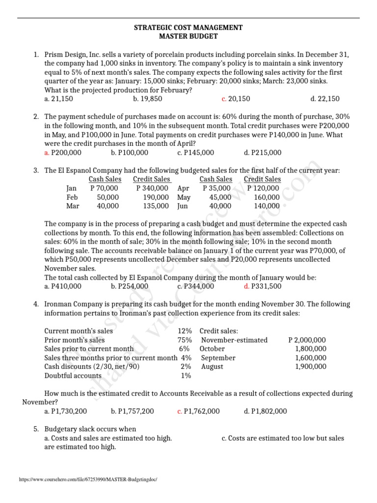 Master Budgeting Pdf Inventory Cost Of Goods Sold