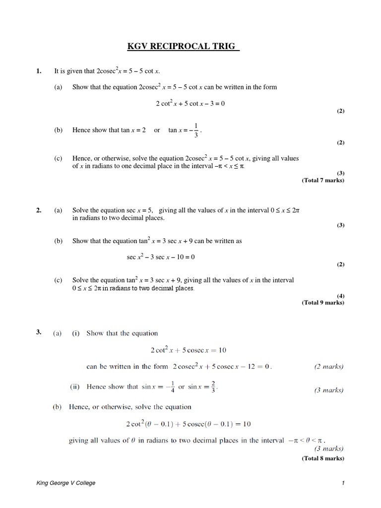 Week 5 Reciprocal Trig | PDF | Trigonometric Functions | Complex Analysis