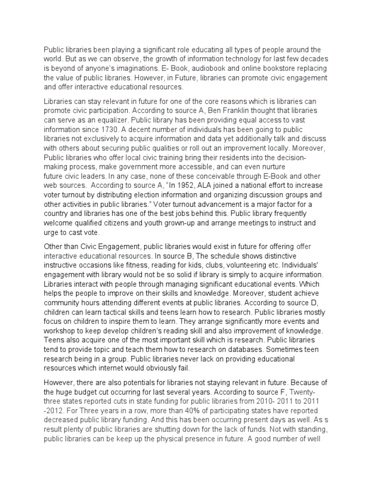Library - Synthesis Essay | PDF | Public Library | Civic Engagement
