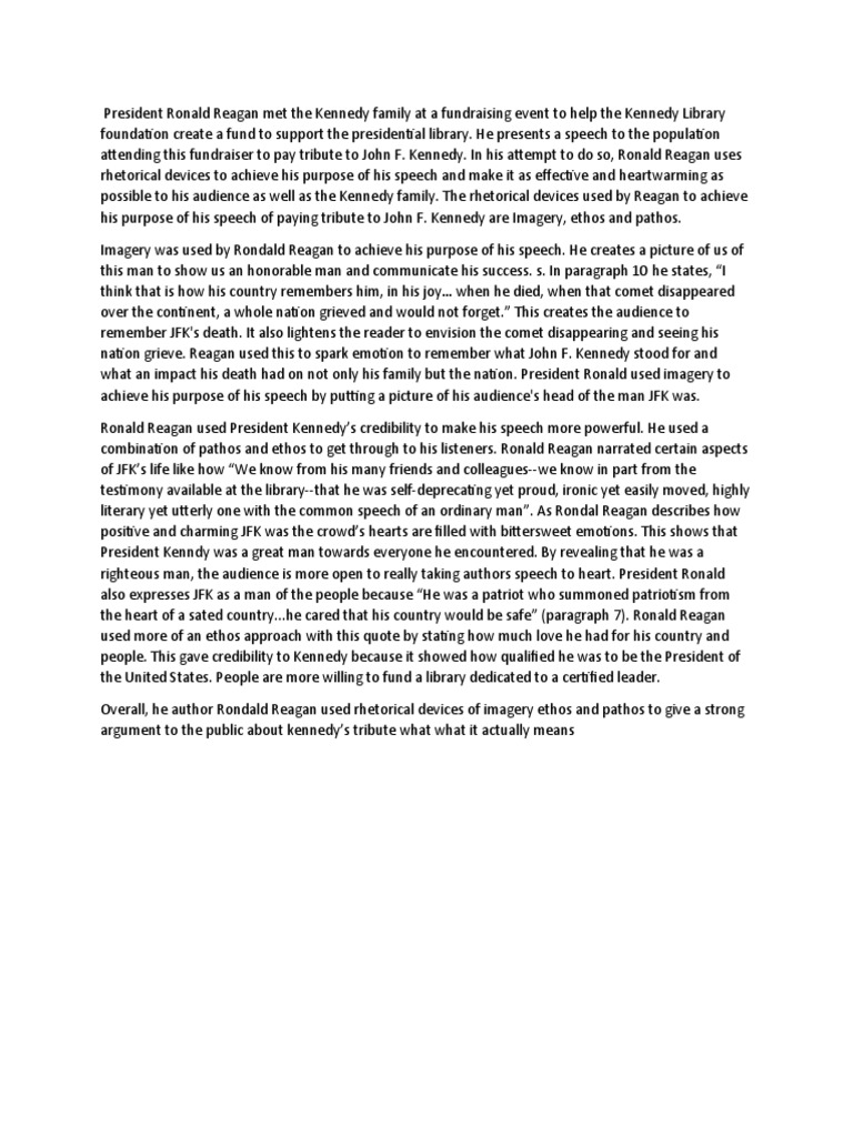 Reagan's Rhetorical Tribute to JFK | PDF | Communication