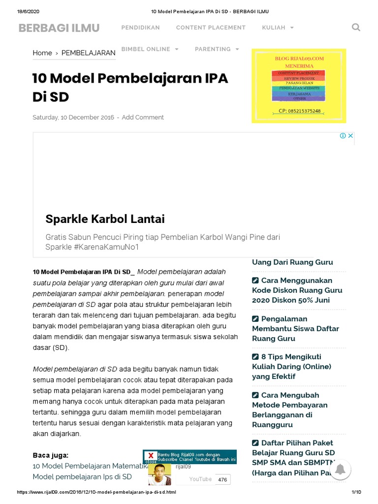 Model Pembelajaran IPA Di SD | PDF