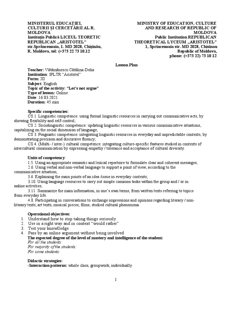 Lesson Plan | PDF | Brainstorming | Teachers