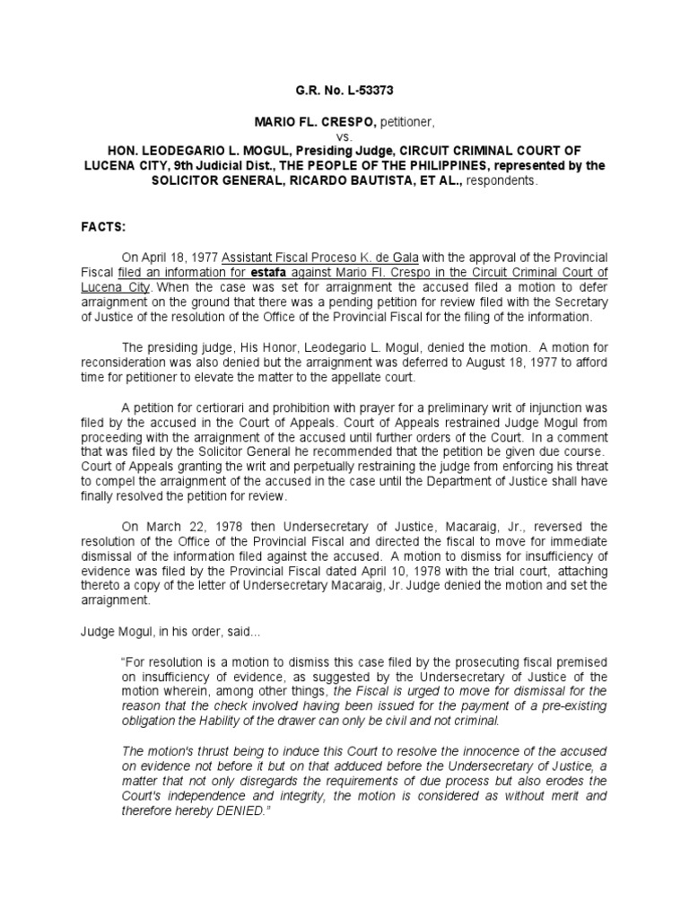 Crespo vs. Mogul | PDF | Prosecutor | Trials