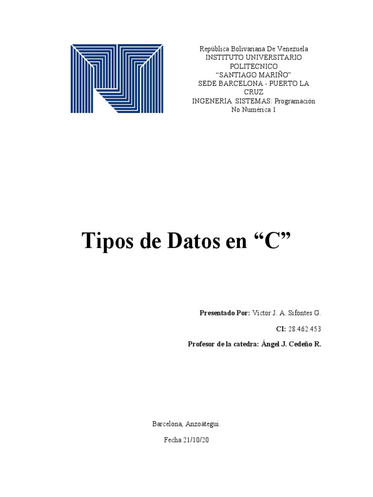 Tipos de Datos en C: Guía Completa | PDF | Tipo de datos | Variable ...
