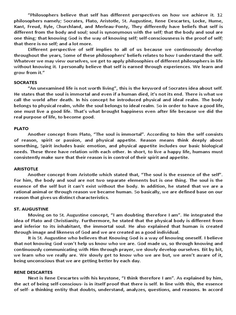 Philosophers Believe That Self Has Different Pers | PDF | Philosophy Of ...