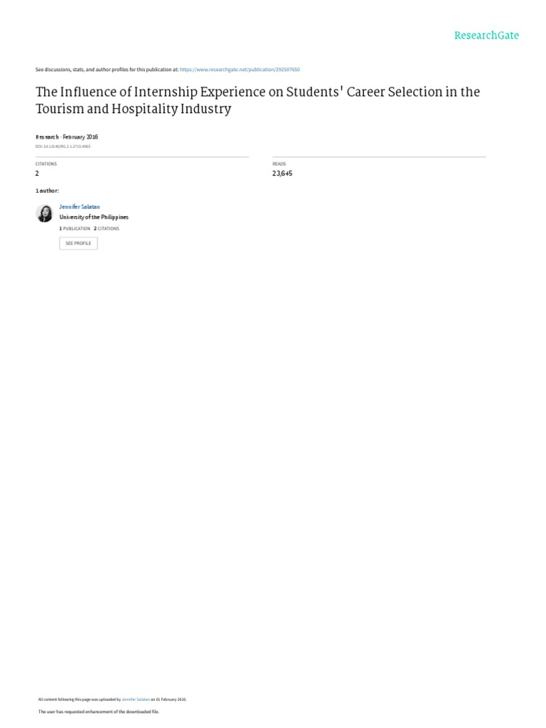 The Influenceof Internship Experienceon Students Career Selectioninthe ...