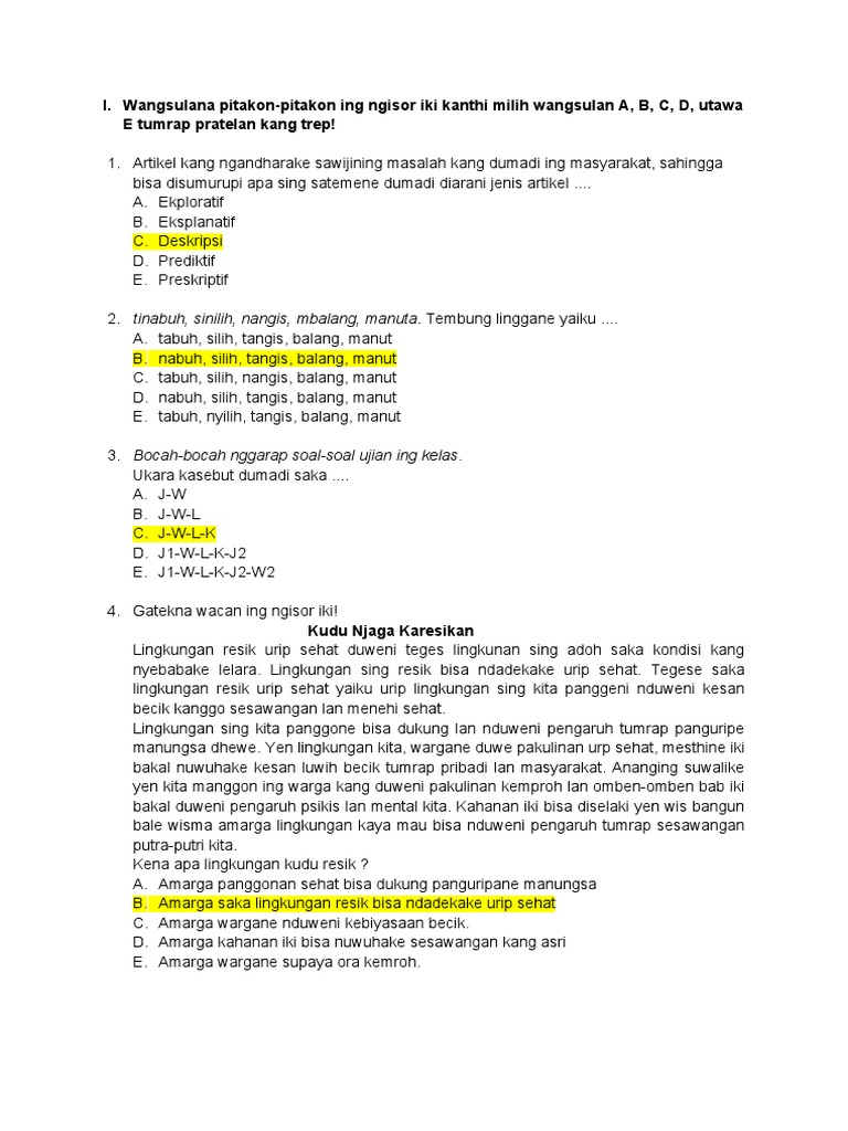 Latihan Soal Bahasa JAWA | PDF