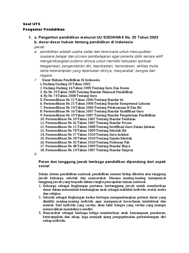 Soal UTS Pengantar Pendidikan | PDF | Karier & Perkembangan | Kesehatan Holistik